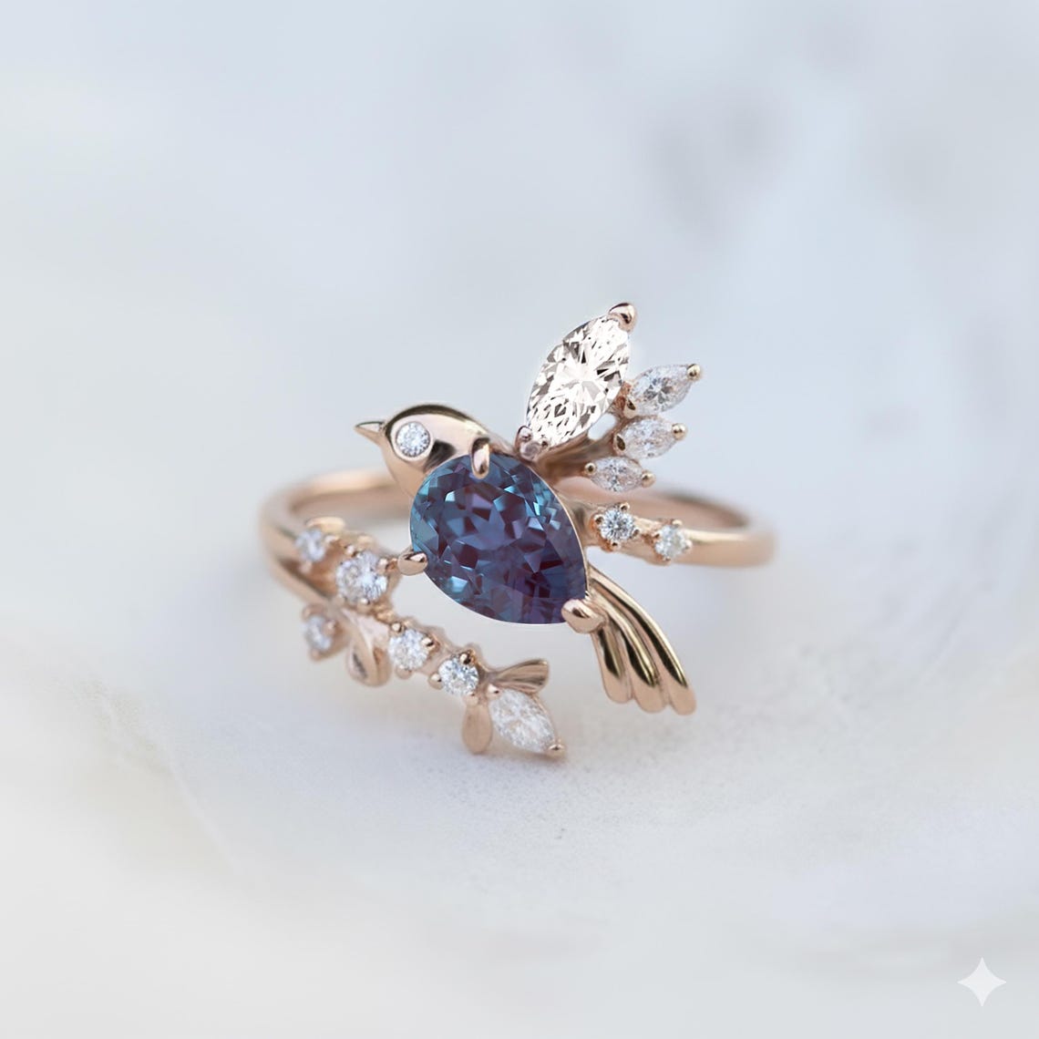 Hummingbird Alexandrite Ring, Silver Bird Lover Engagement Ring - Etsy
