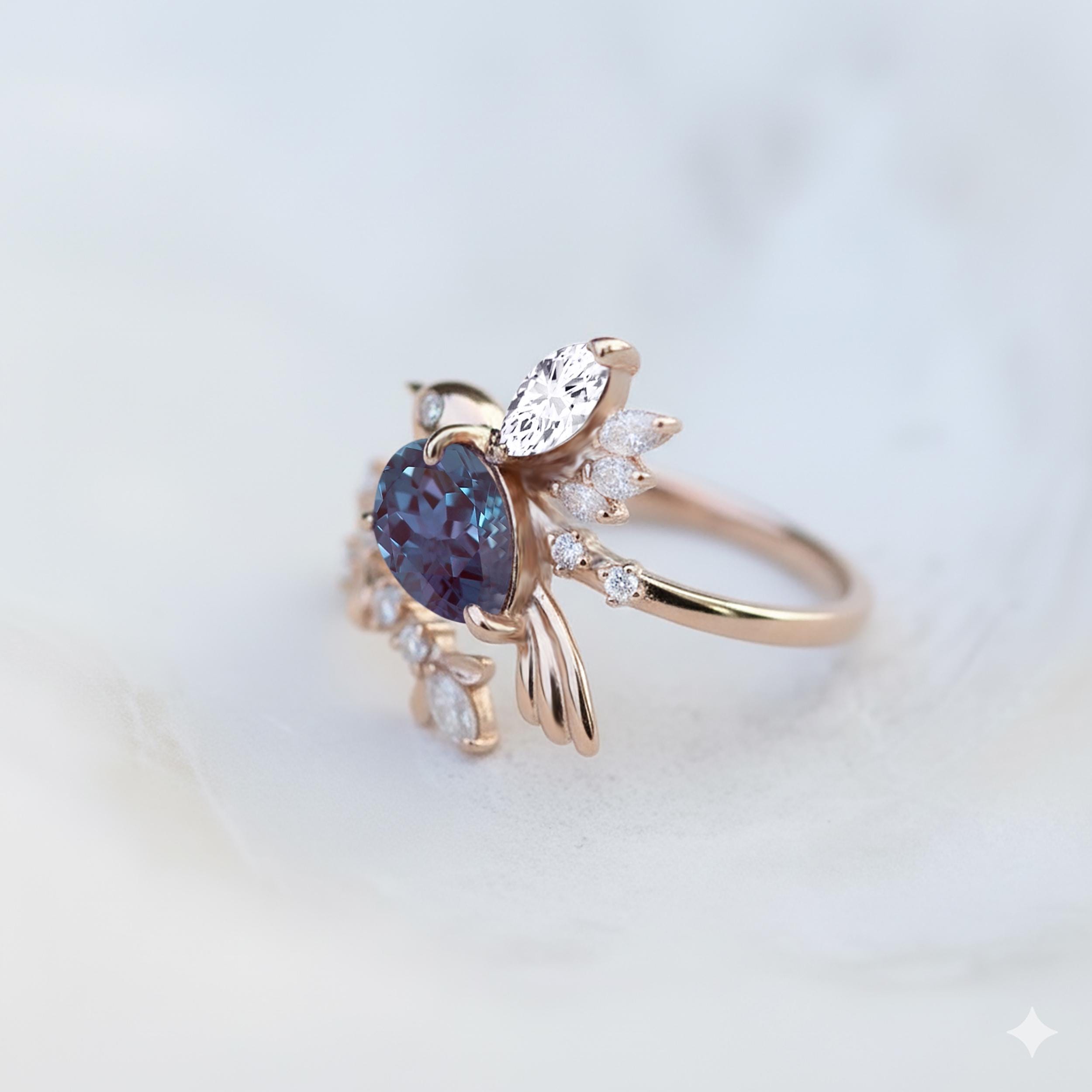 Hummingbird Alexandrite Ring, Silver Bird Lover Engagement Ring - Etsy