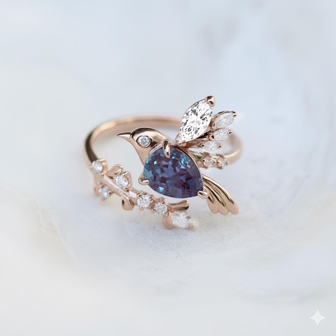 Hummingbird Alexandrite Ring, Silver Bird Lover Engagement Ring - Etsy
