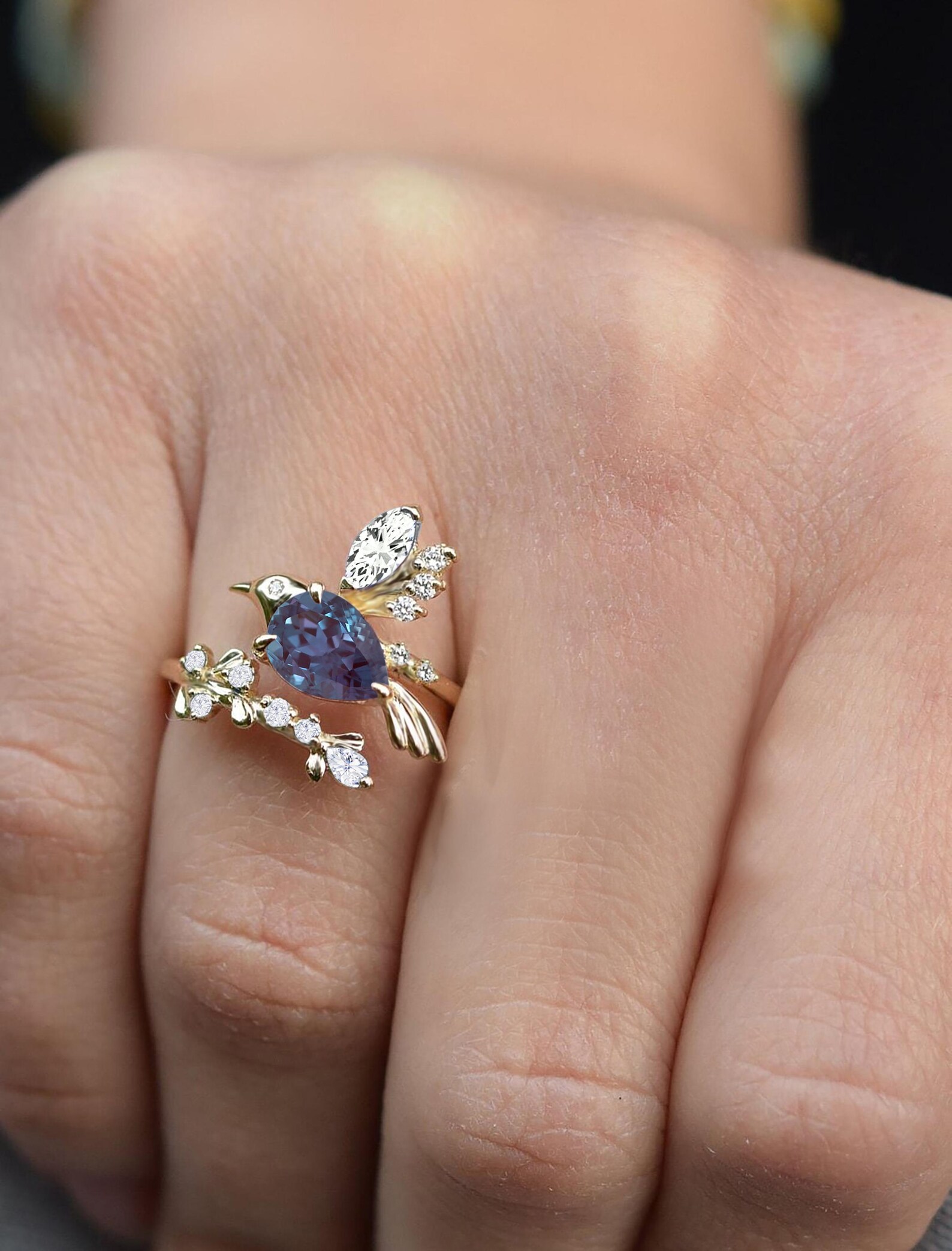 Hummingbird Alexandrite Ring, Silver Bird Lover Engagement Ring - Etsy