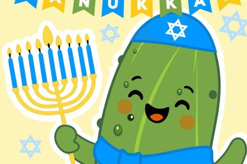 Lovable Pickle-themed Hanukkah Handmade Card "wishing You A Dill-light ...
