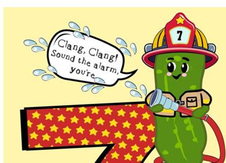 Fireman Pickle Happy Birthday Card, Lovable Boy's 7th Seventh, Handmade ...