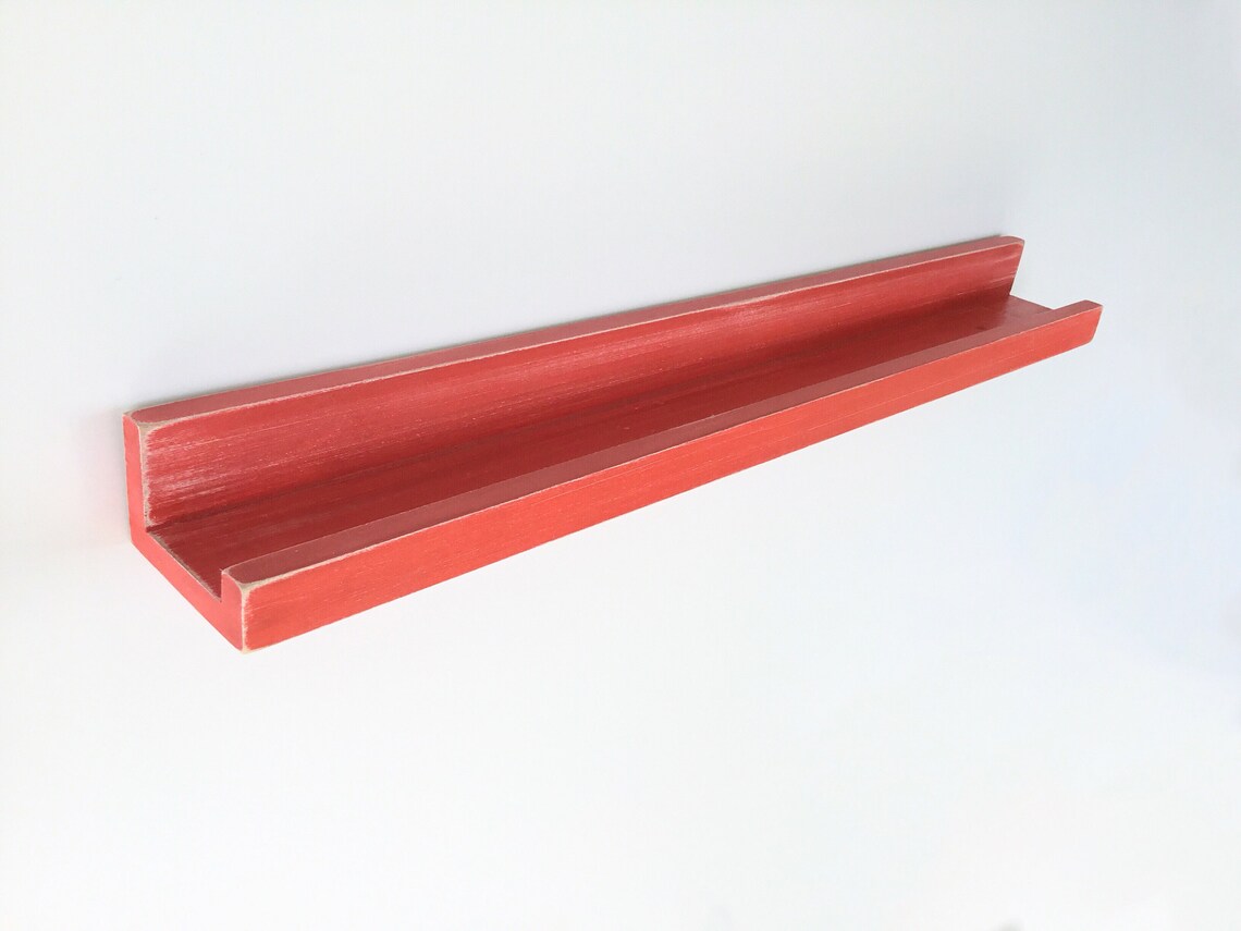 18 Narrow Floating Ledge Shelf Red Shelf rustic | Etsy