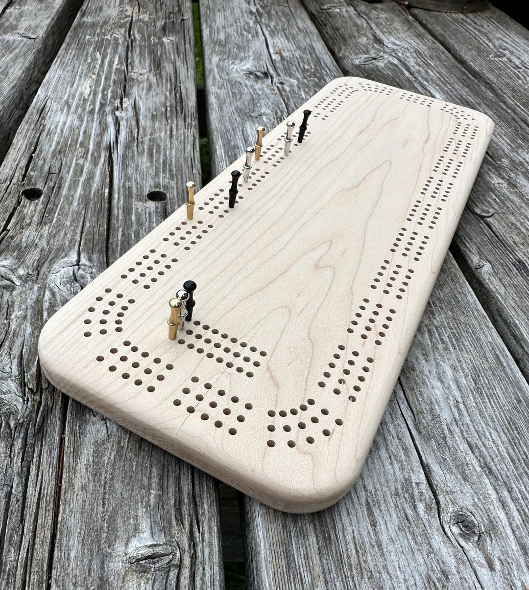 Solid Wood Cribbage Board With Metal Cribbage Pegs • Game Night • Cribbage Board Shaped ...