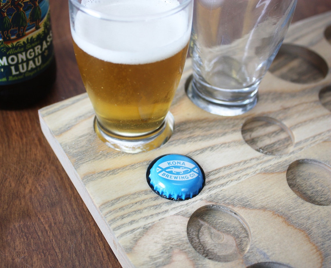 Handcrafted Beer Serving Board & Bottle Cap Holder with Metal | Etsy