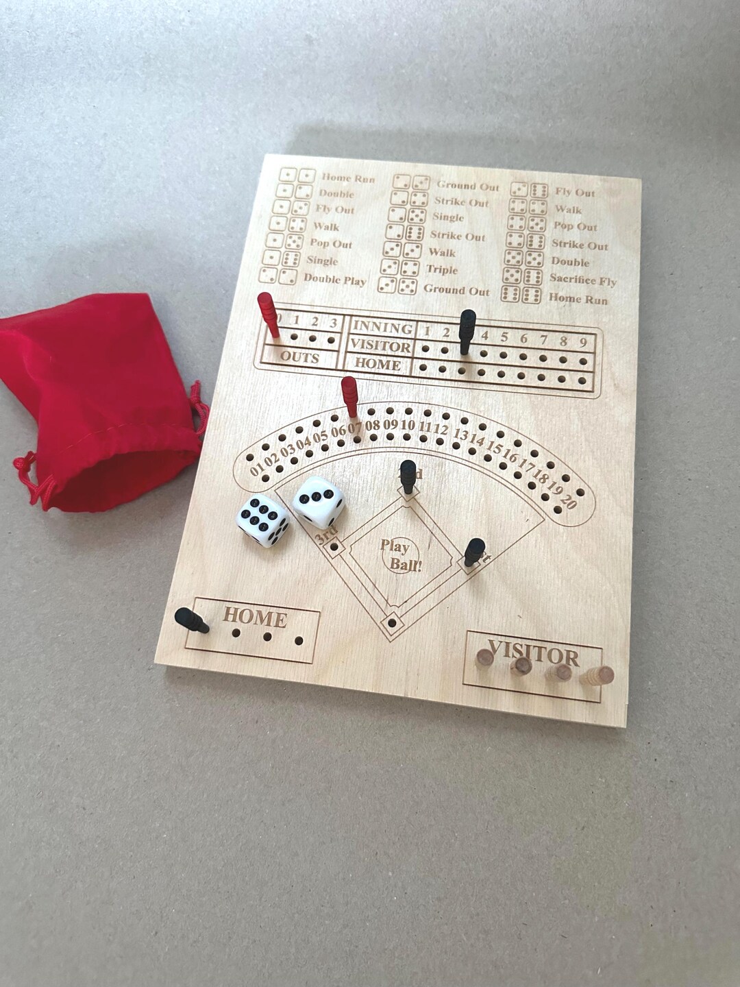Handmade Wooden Tabletop Baseball Dice Game – Classic Family Gift ...