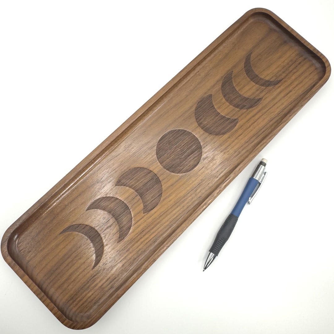 Handmade Wooden Moon Phase Tray – Engraved Celestial Decor, Boho ...