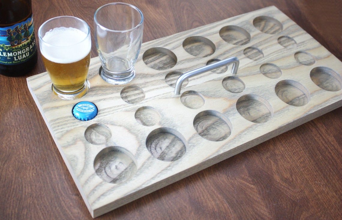 Handcrafted Beer Serving Board & Bottle Cap Holder with Metal | Etsy