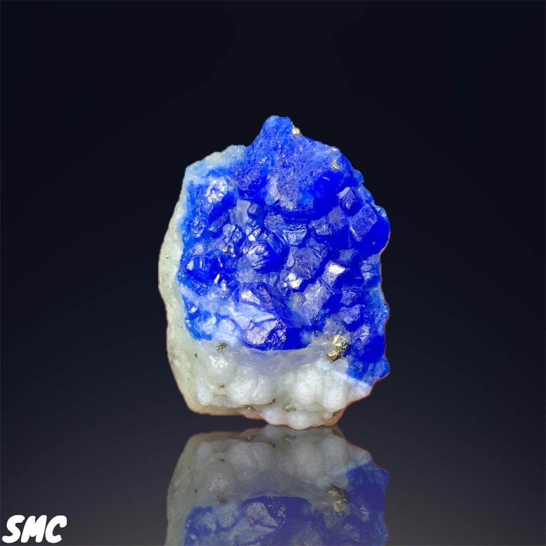 Blue Hauyne Crystals With Calcite & Pyrite, Afghanistan Mineral ...
