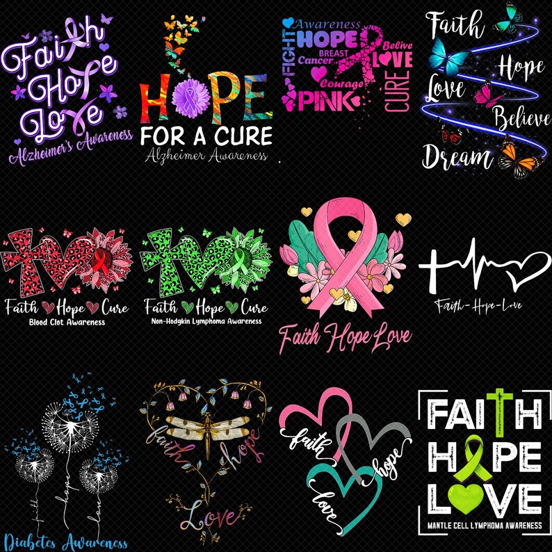Faith Hope Love Awareness Clipart Bundle - Health Awareness PNG, Cure ...