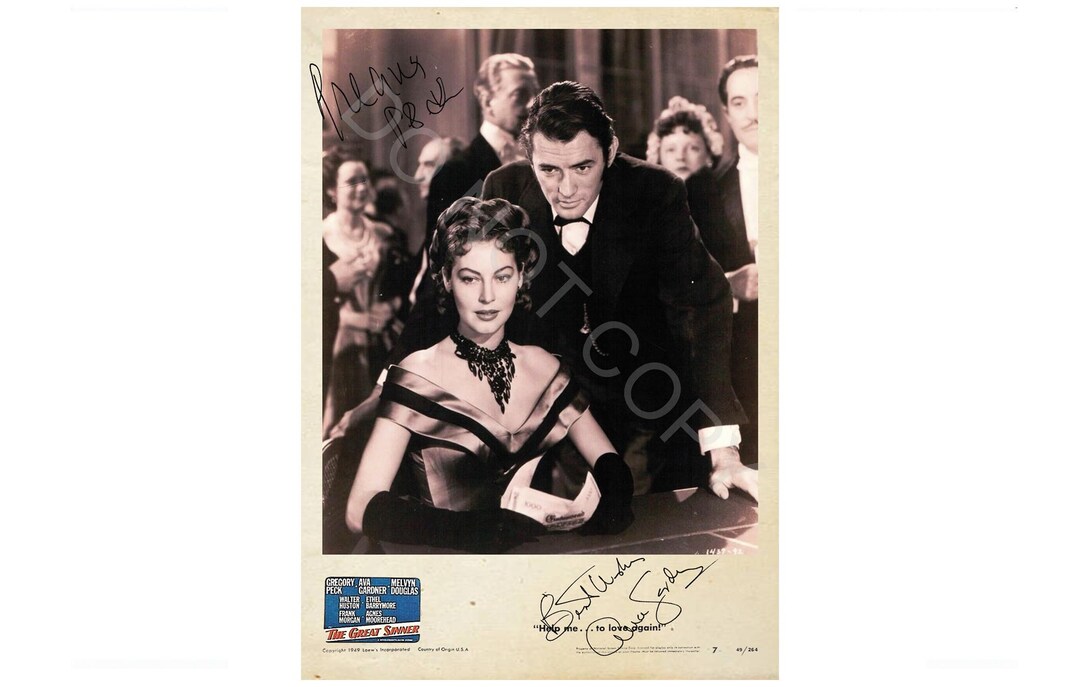 Gregory Peck Ava Gardner the Great Sinner Autograph Photo Vintage RP ...