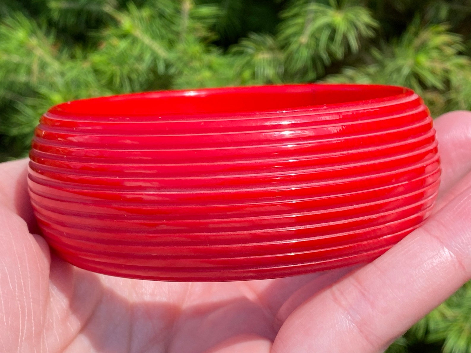 Vintage Cherry Red Groove Carved Plastic Bangle - Etsy