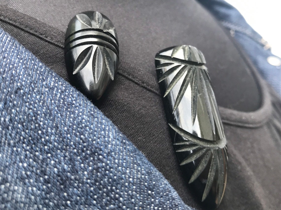 Black Bakelite Dress Clips Carved Set of 2 Bakelite | Etsy