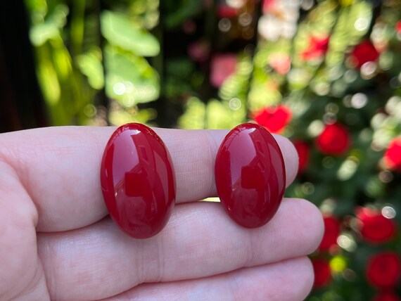 Lightweight Cherry Red Plastic Clip-On Earrings, ca. … - Gem