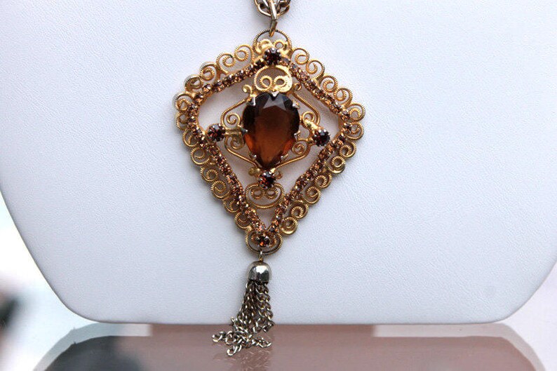 Topaz Rhinestone Necklace with Tassel Vintage Necklaces | Etsy