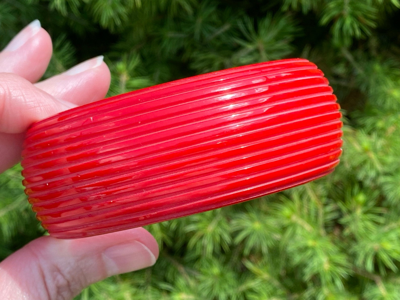 Vintage Cherry Red Groove Carved Plastic Bangle | Etsy