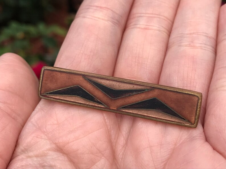 Enamel Brooch or Bar Pin Brown and Black ca. 1970s | Etsy