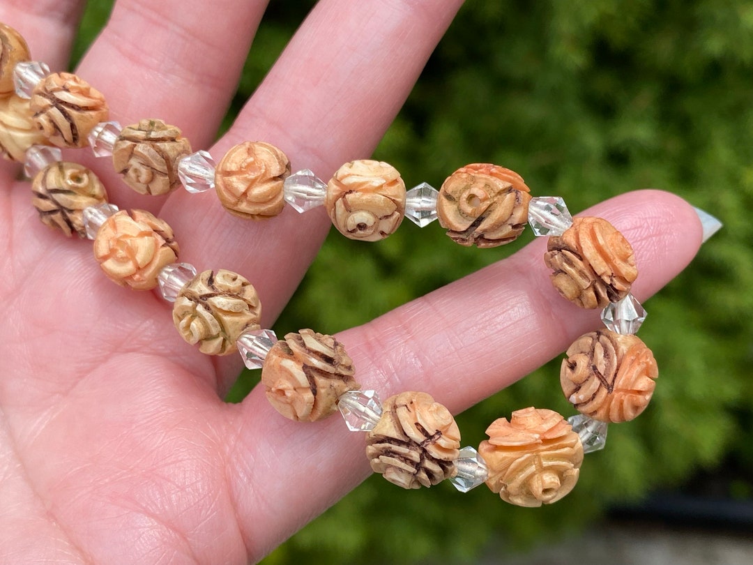 Peach and Tan Celluloid Bead Necklace, Ca. 1920s - Etsy