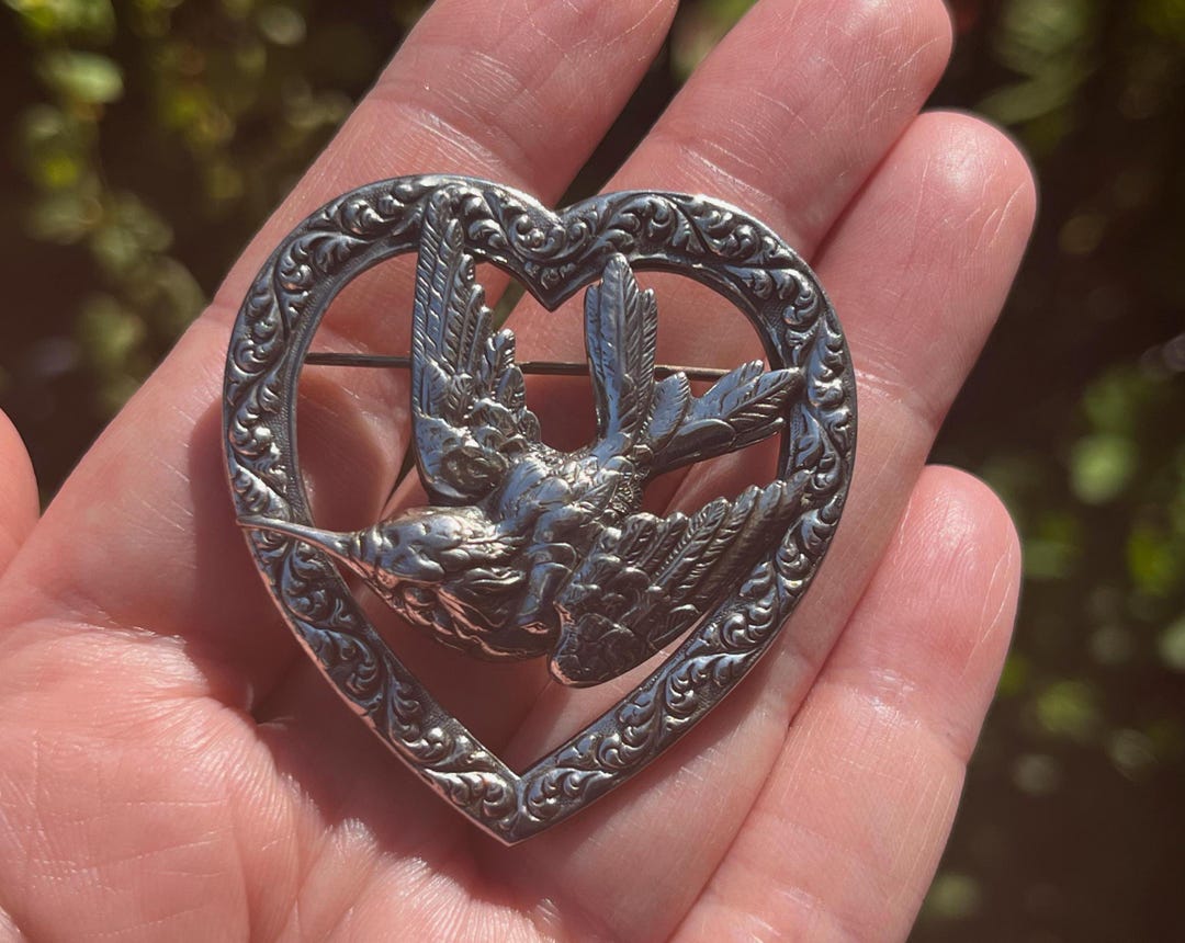 Napier Bird in Heart Brooch, Ca. 1950s - Etsy