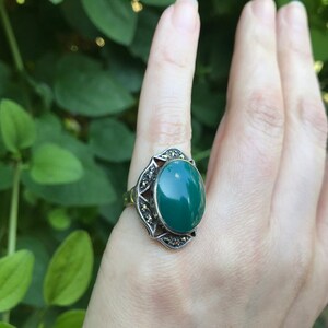 Sterling Ring With Green Stone and Marcasites, Size 5 1/2 - Etsy