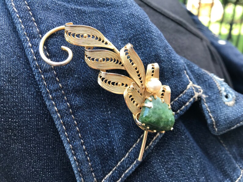 Jade Brooch With Pearl Ca. 1960s - Etsy