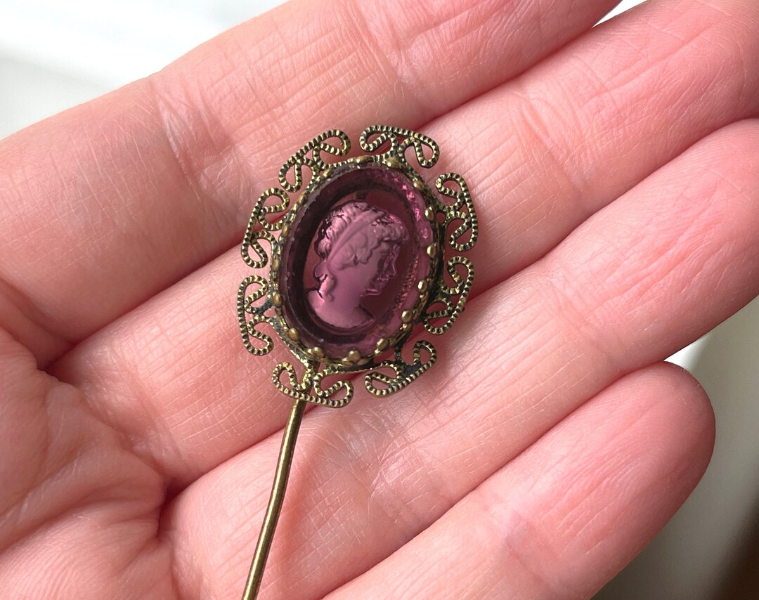Purple Intaglio Glass Cameo Stick Pin, Marked Germany, Ca. 1960s - Etsy