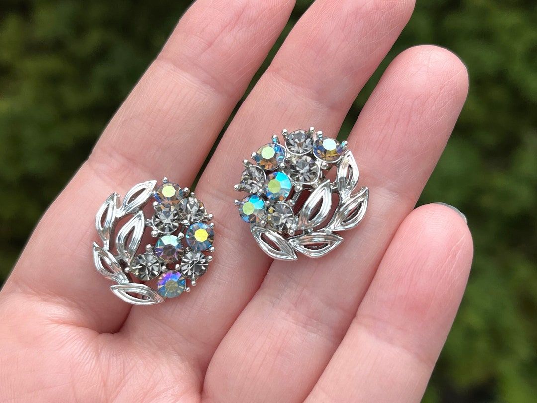Lisner Earrings With Aurora Borealis Rhinestones, Ca. 1960s - Etsy