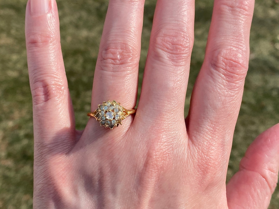 18K H.G.E. Ring With Clear Rhinestones, Ca. 1980s - Etsy