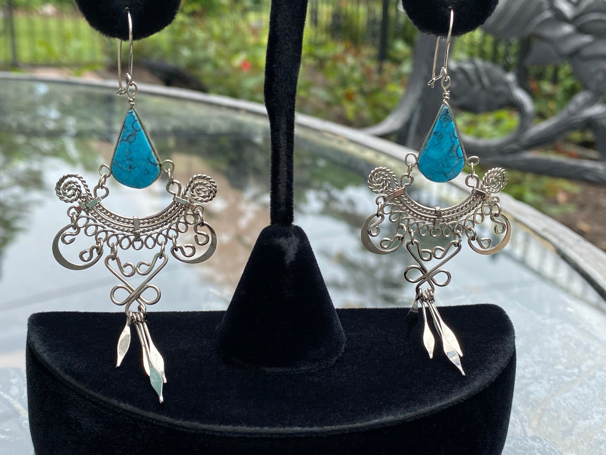 Boho Dangle Earrings Pierced with Blue Stone 1990s Vintage | Etsy