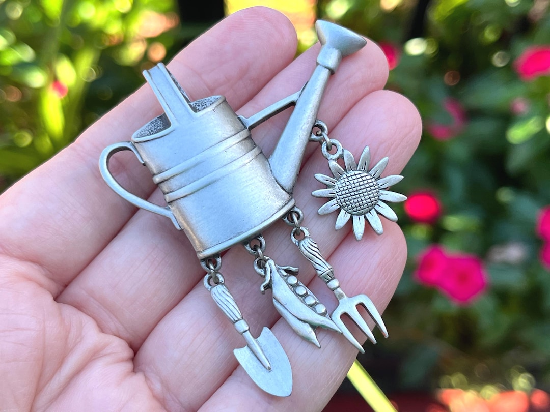 JJ Jonette Watering Can Brooch With Dangles, Ca. 1980s - Etsy