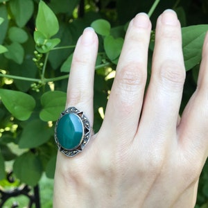 Sterling Ring With Green Stone and Marcasites, Size 5 1/2 - Etsy