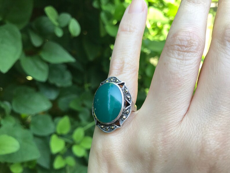 Sterling Ring With Green Stone and Marcasites, Size 5 1/2 - Etsy