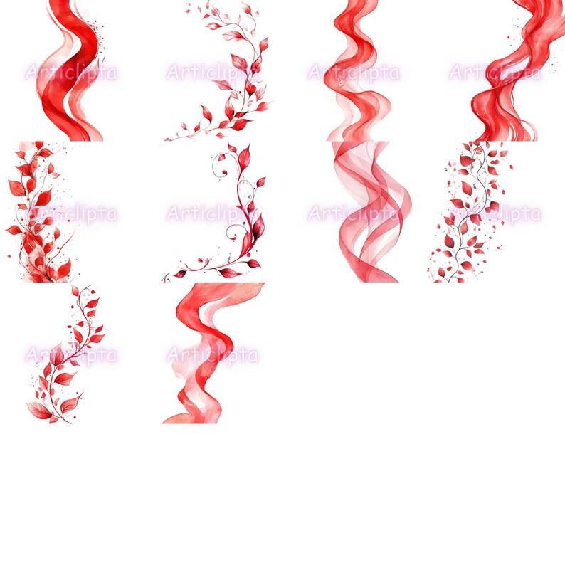 Red Watercolor Clipart Borders: Wavy Page Dividers (PNG Digital ...