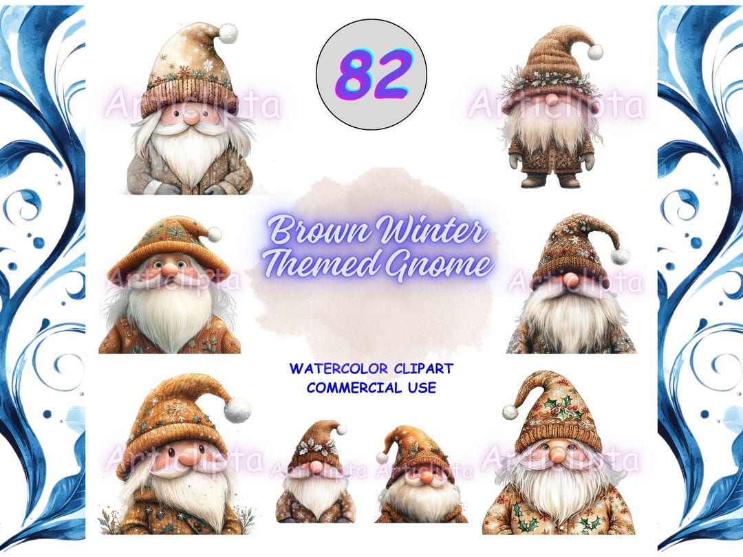 Watercolor Winter Gnome Clipart Bundle: Rustic Holiday PNG (digital ...