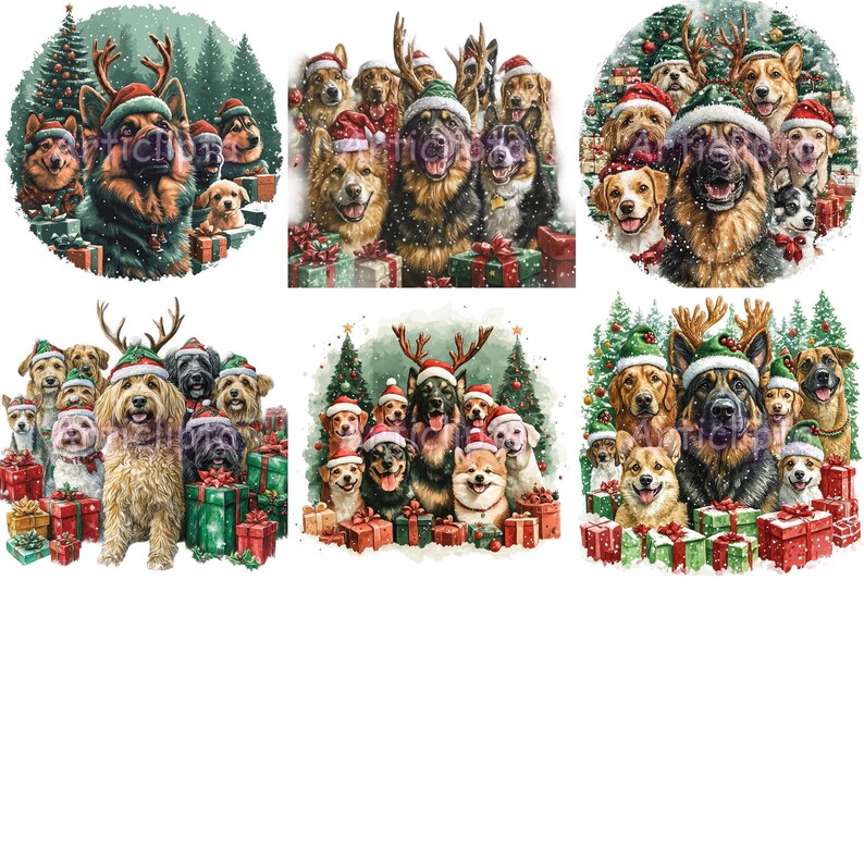 Watercolor Christmas Dogs Clipart Bundle: Festive Pets PNG Images ...