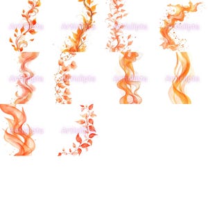 Watercolor Orange Border Clipart: Wavy Page Dividers (PNG Digital ...