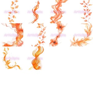 Watercolor Orange Border Clipart: Wavy Page Dividers (PNG Digital ...