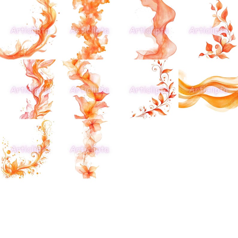 Watercolor Orange Border Clipart: Wavy Page Dividers (PNG Digital ...