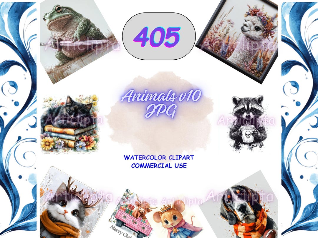 405 Animals Clipart Mega Bundle, Watercolor Animals, Animals JPG, Cute ...