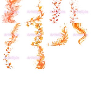 Watercolor Orange Border Clipart: Wavy Page Dividers (PNG Digital ...
