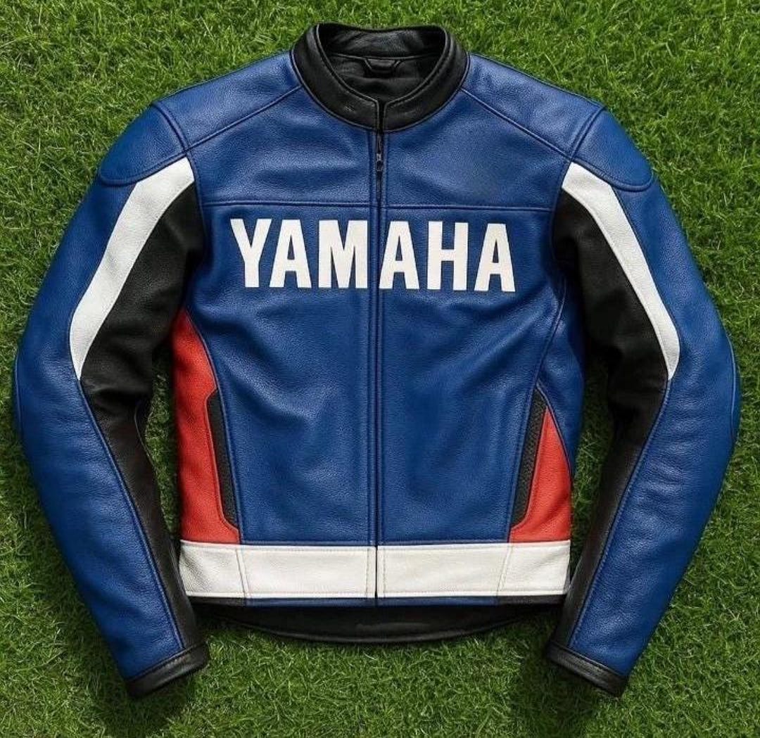 YAMAHA Racing Leather Jacket Blue Motorcycle Jacket Genuine Cowhide ...