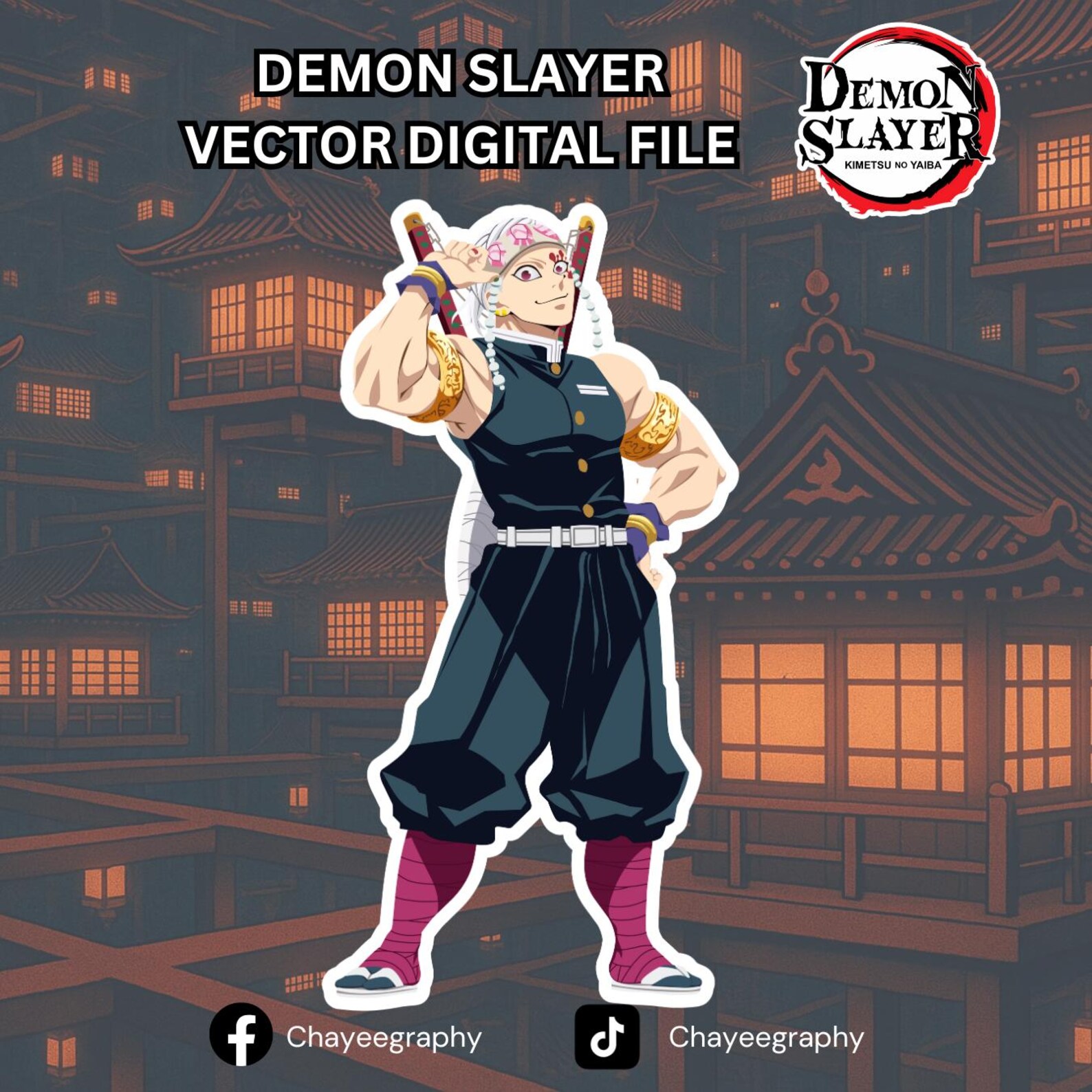 Tengen Uzui - Demon Slayer Hand Drawn Vector by Chayeegraphy - Etsy