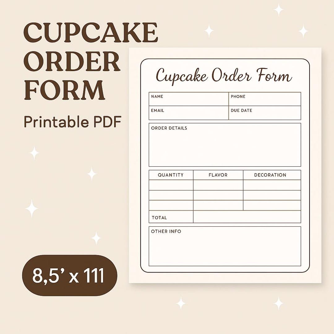 Baddie Treat Order Form – Printable PDF for Cupcakes, Cookies, and More ...