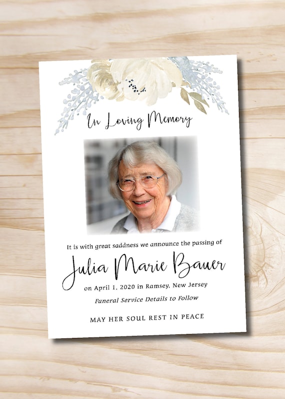 Watercolor Floral Photo Sympathy, Memorial Acknowledgement Cards, Death ...