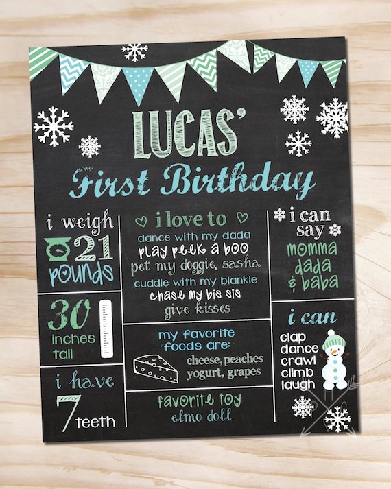 1st Birthday Chalkboard, Digital File, Birthday Stats Photo Prop ...