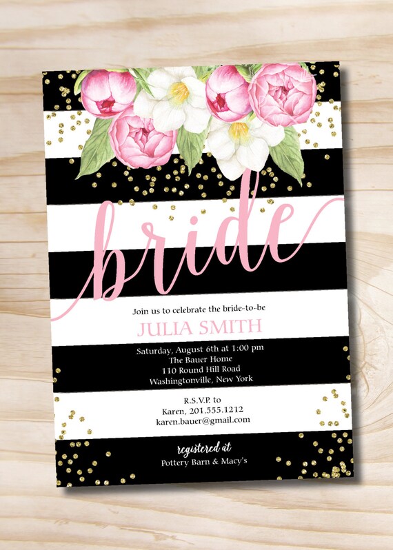 Floral Gold Glitter Confetti Stripe Bridal Shower Invitation Confetti