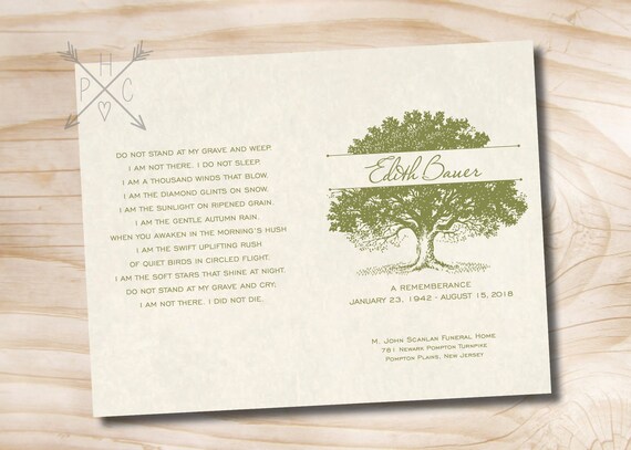Oak Tree, Tree of Life Funeral or Memorial Program - Bulletin - Order ...
