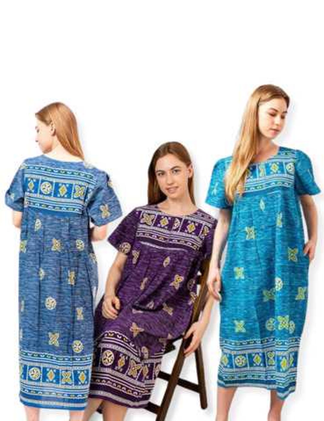 Loungees Border Print Cotton Lounge Dress/house Dress/caftan | 3 Button ...