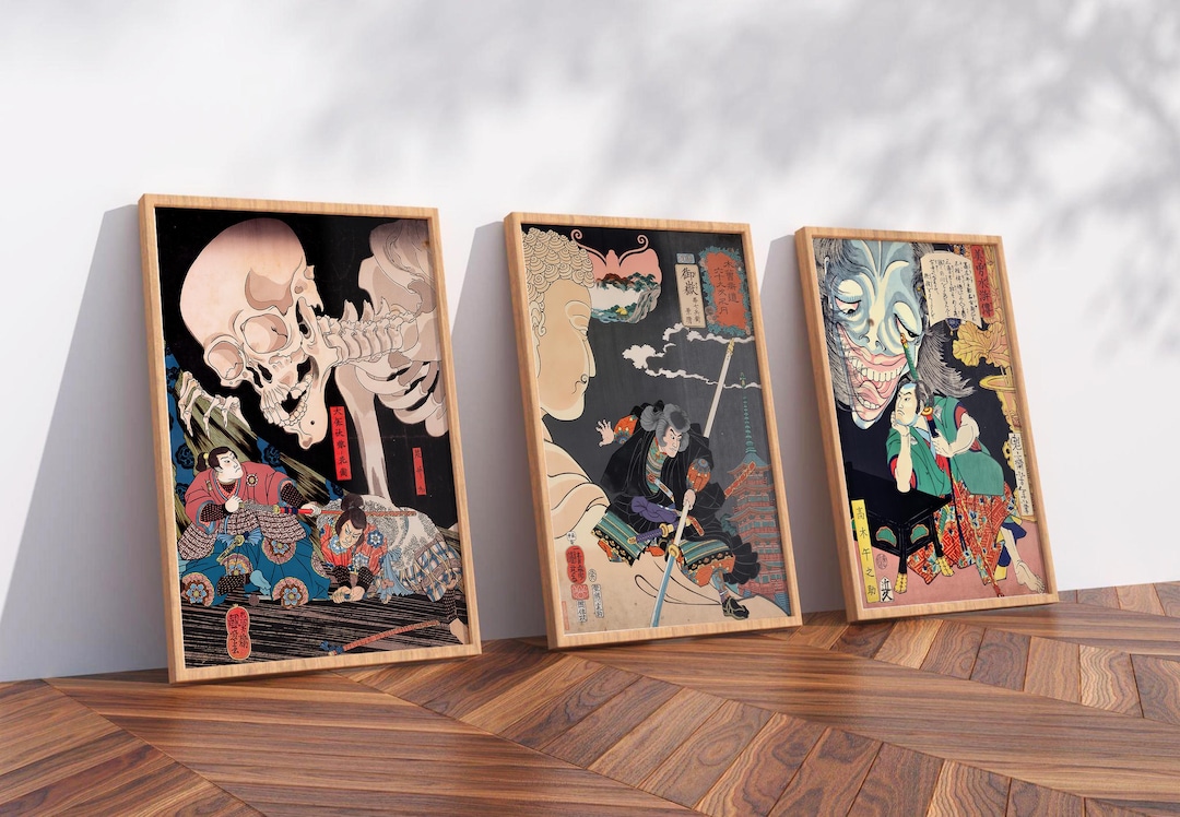 Samurai Wall Art Set of 3, Utagawa Kuniyoshi & Yoshitoshi Ukiyo-e ...