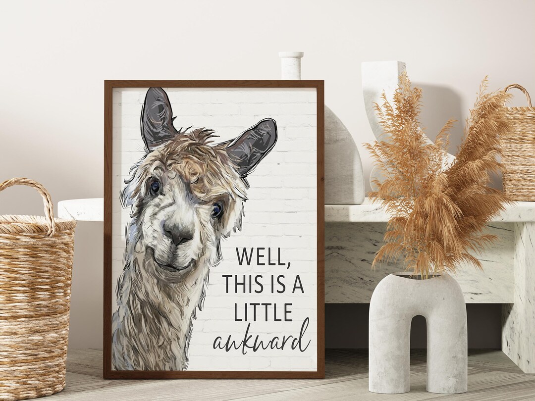 Llama A Little Awkward Funny Bathroom Wall Art, Animal Humor Farmhouse ...